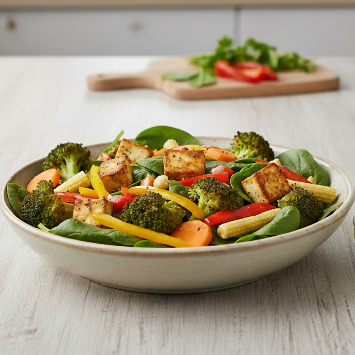 Roasted Vegetable & Paneer Salad with Honey Mustard Dressing