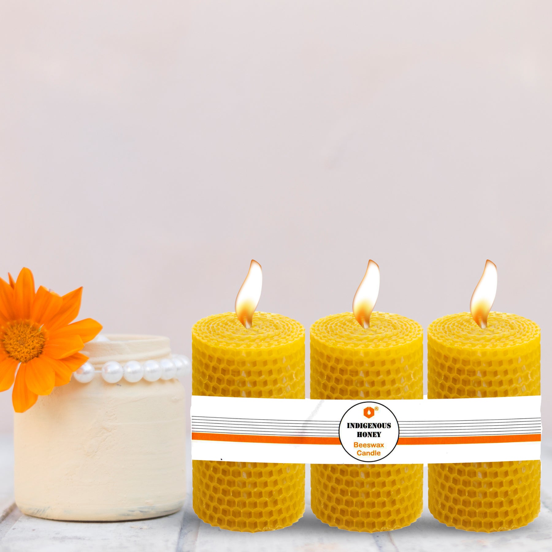 Beeswax candle Handmade Natural floral scented yellow (3 Pieces)